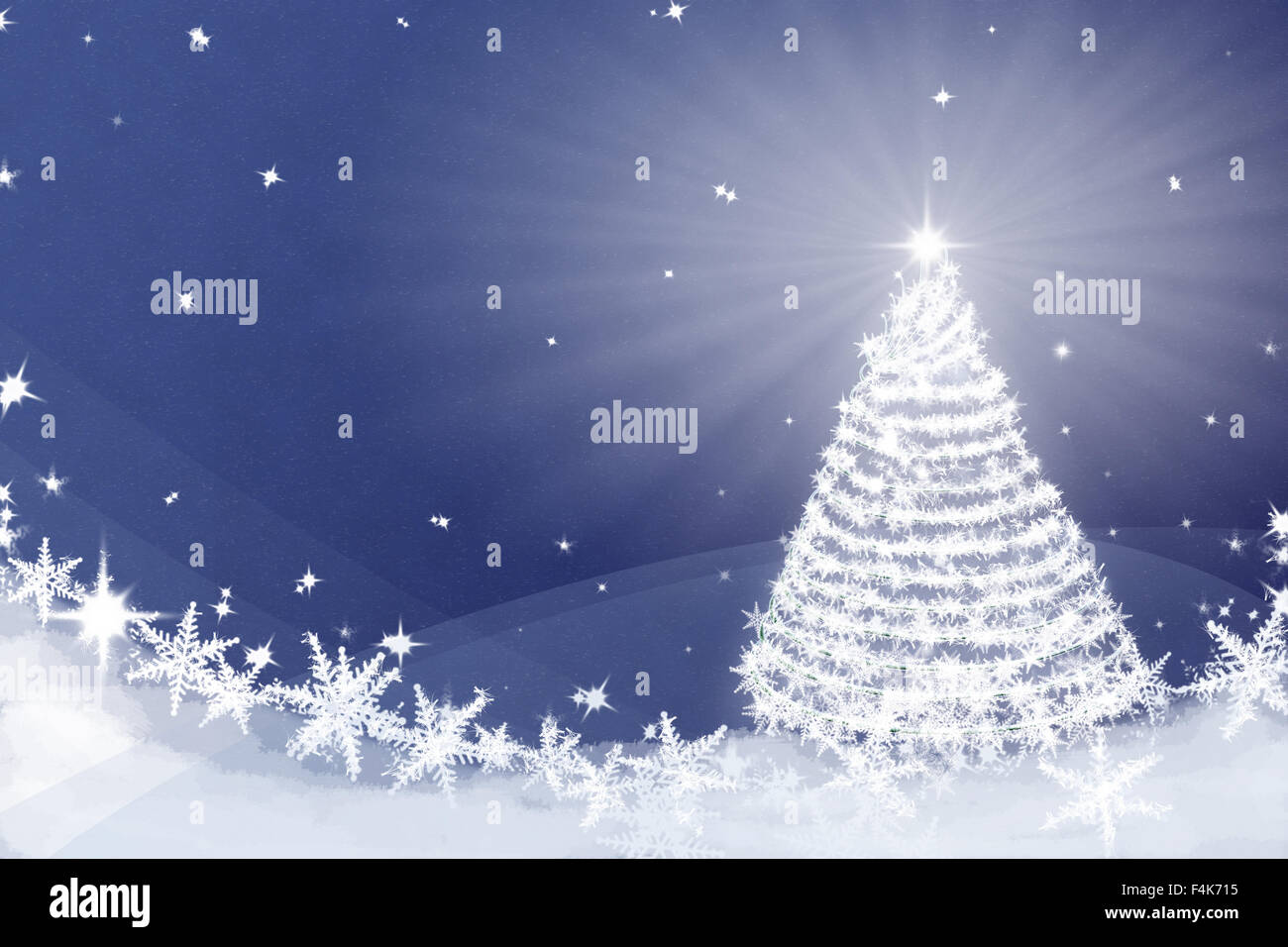Magic Christmas tree background illustration on blue Stock Photo - Alamy