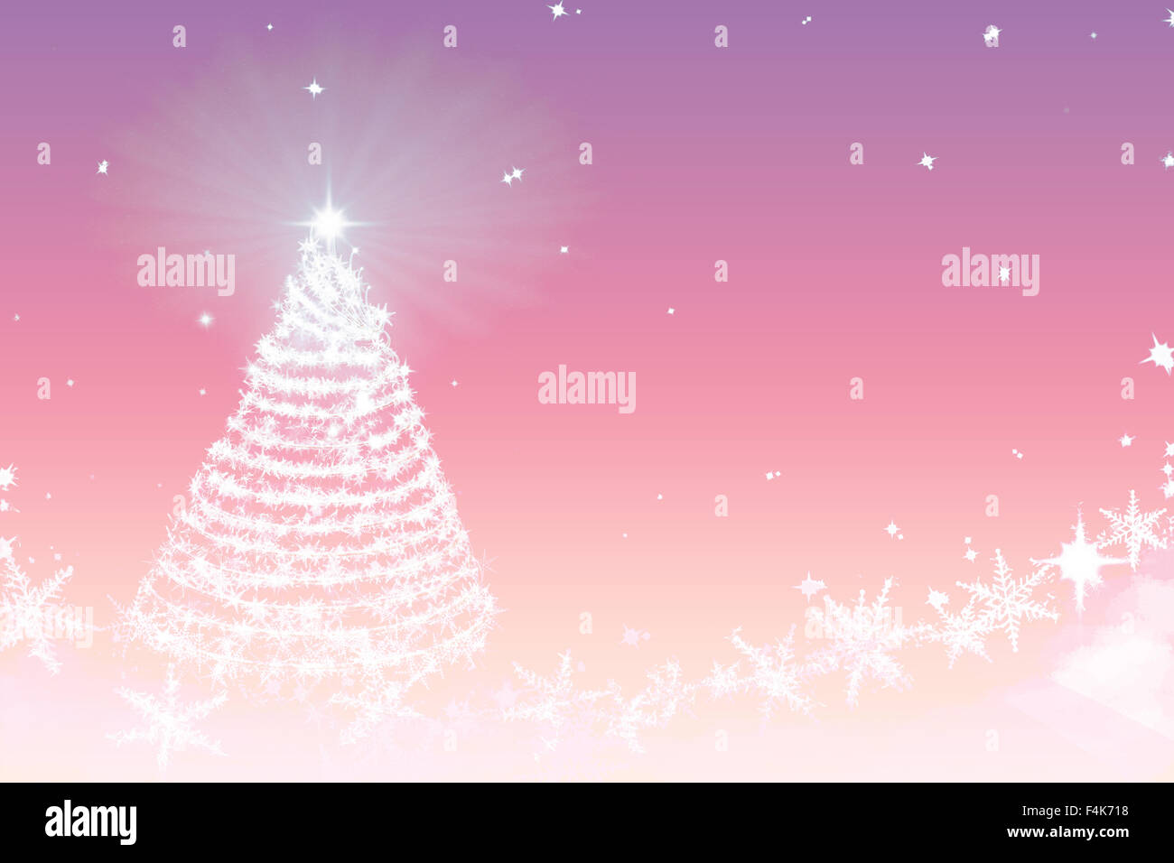 Magic Christmas tree background illustration in pink colors Stock Photo ...