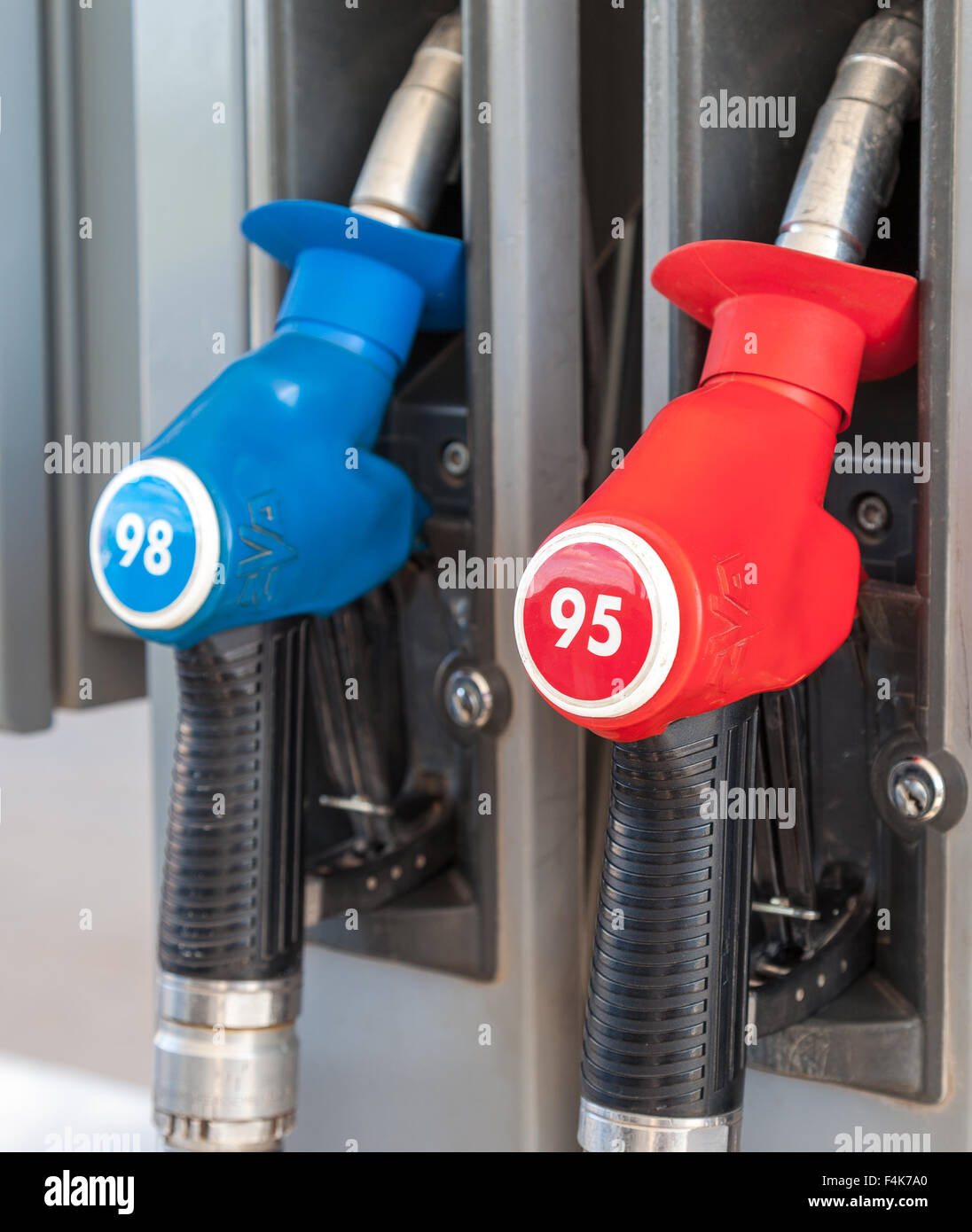 Filling the column with different fuels at a petrol station Stock Photo ...