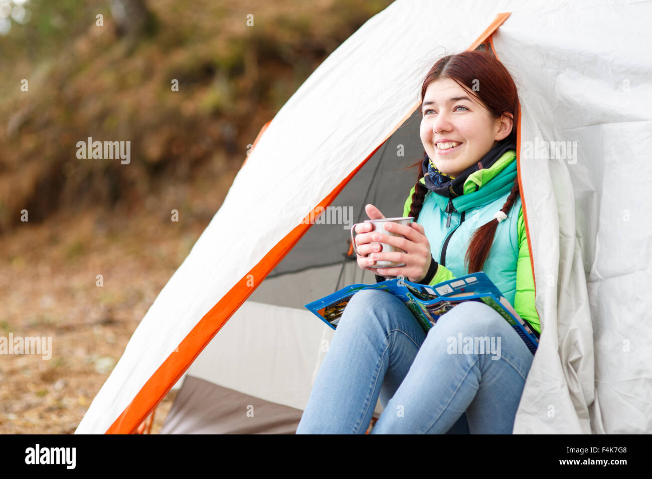 One woman camping sun tent hi-res stock photography and images - Alamy