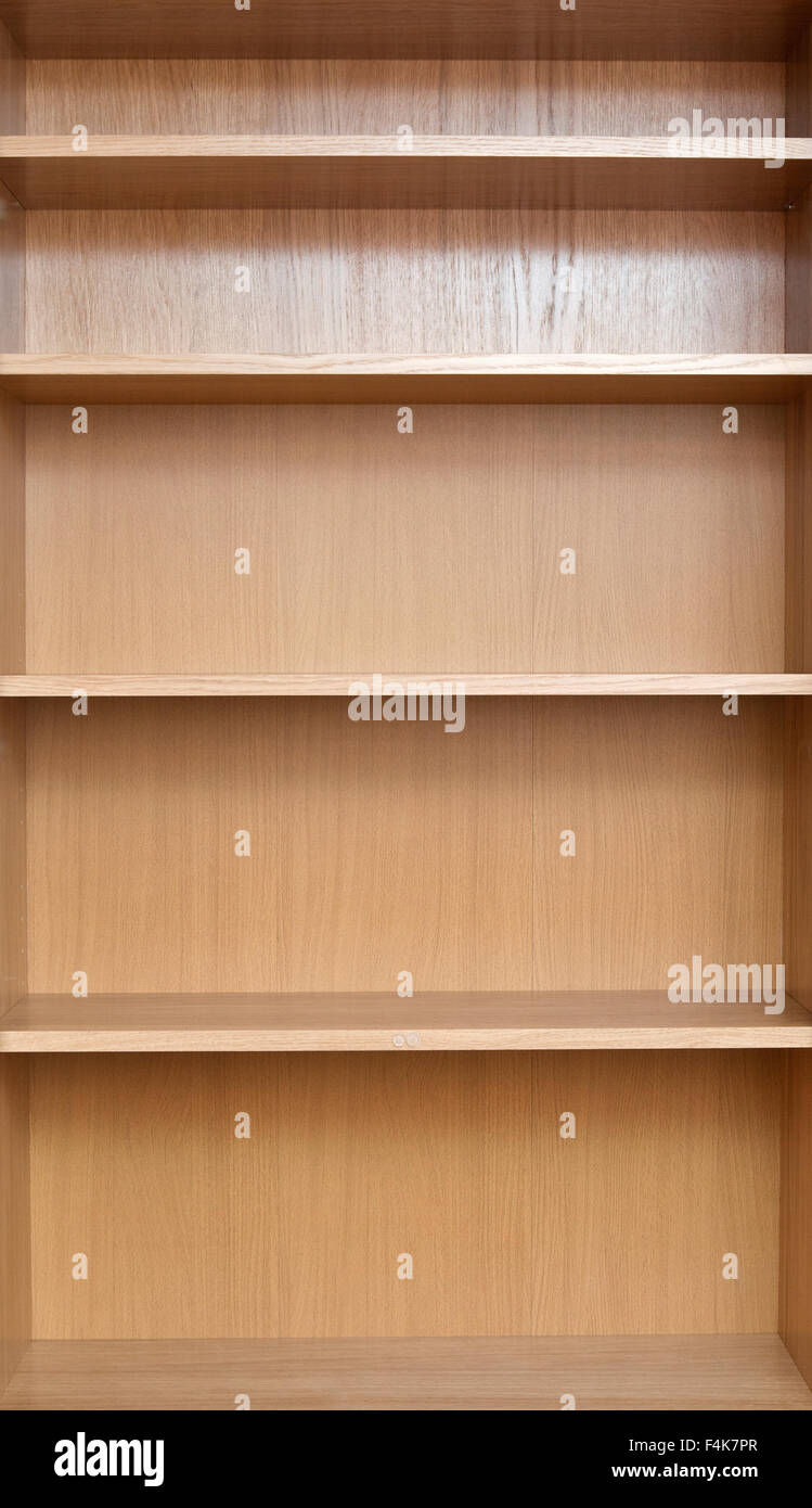 Close-up of shelves of a new empty book-case Stock Photo - Alamy