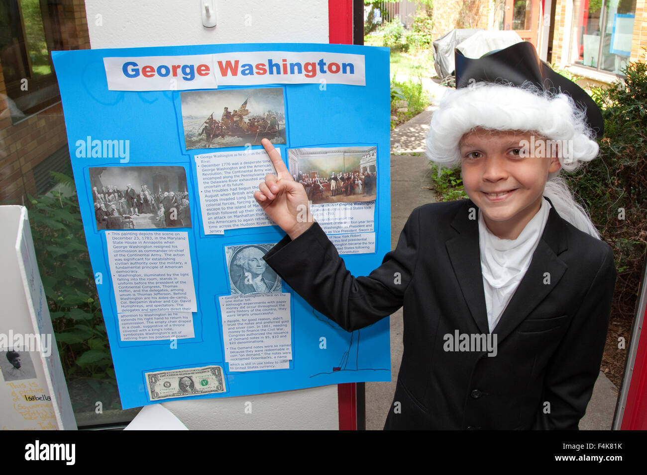 Boy age 11 costumed as George Washington reports on history of first ...