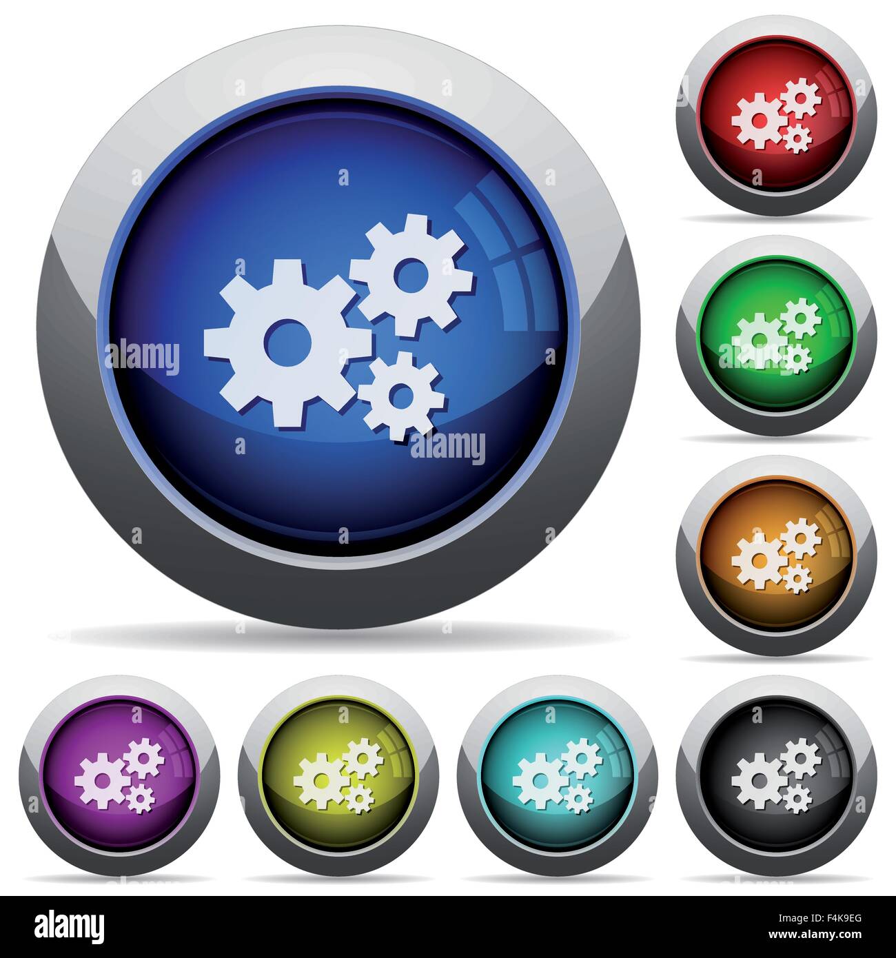 Set of round glossy settings buttons. Arranged layer structure Stock Vector Image & Art - Alamy