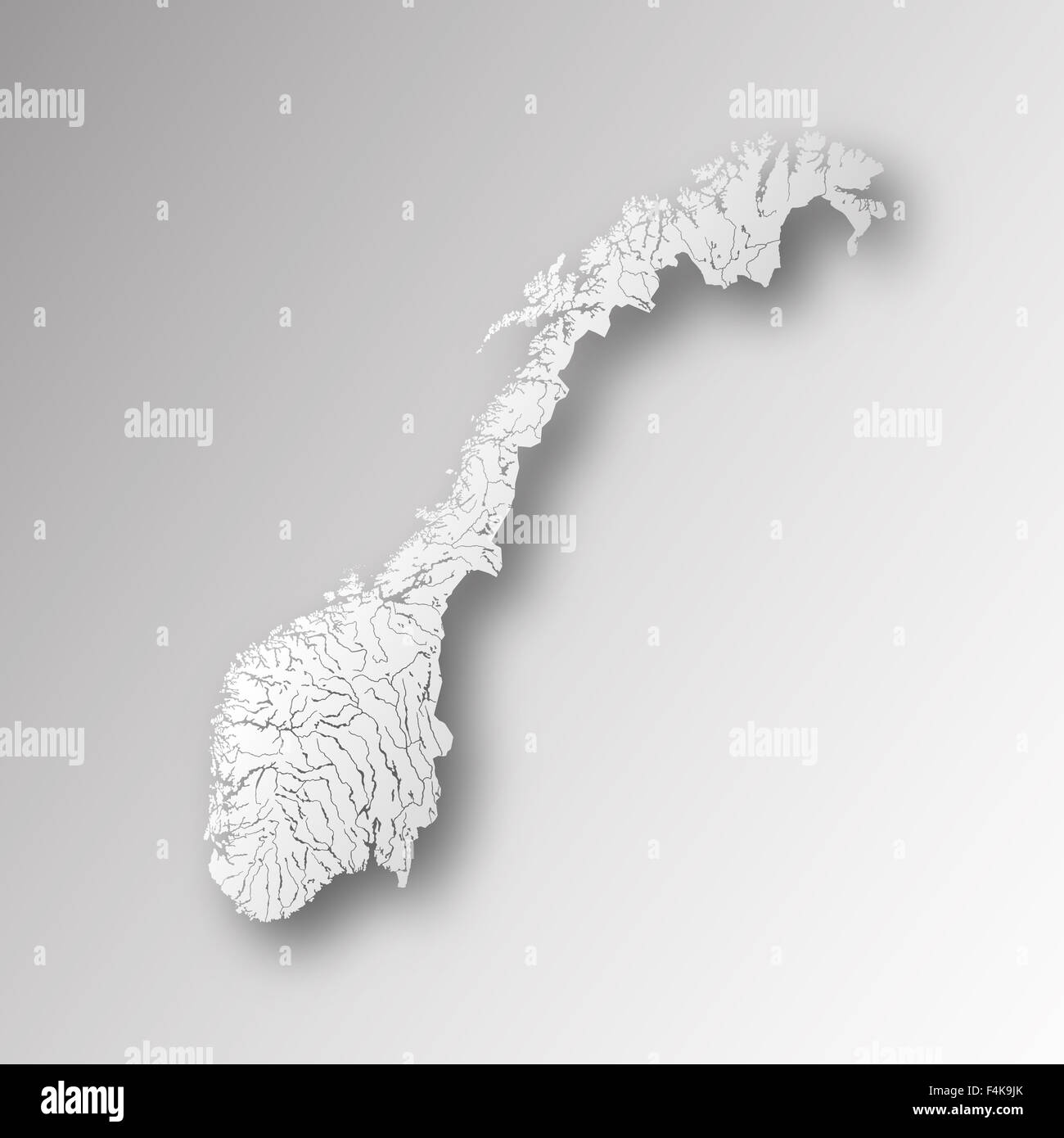 Map of Norway with paper cut effect. Rivers and lakes are shown Stock ...