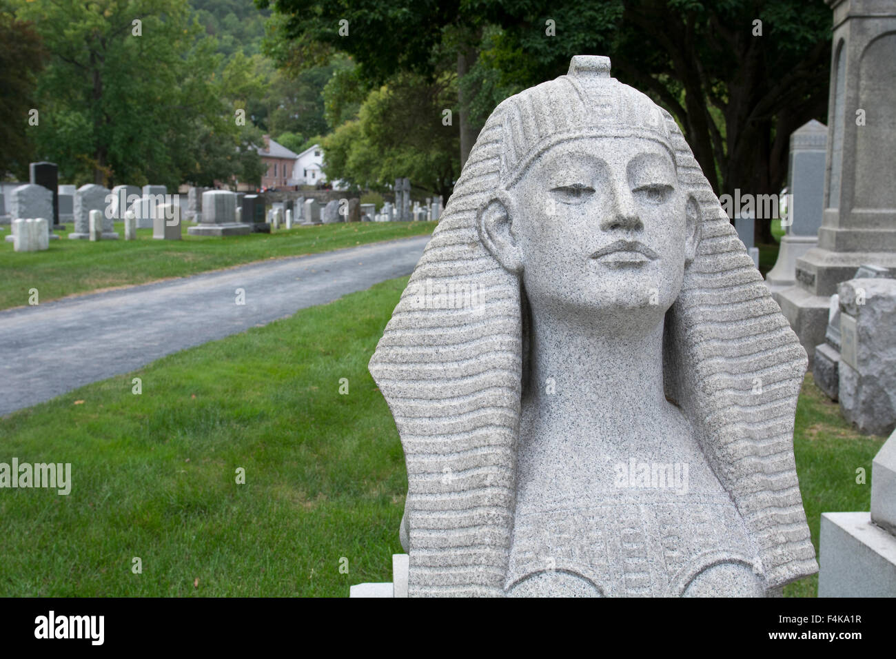 New York, West Point. West Point cemetery. Large Egyptian style carved ...