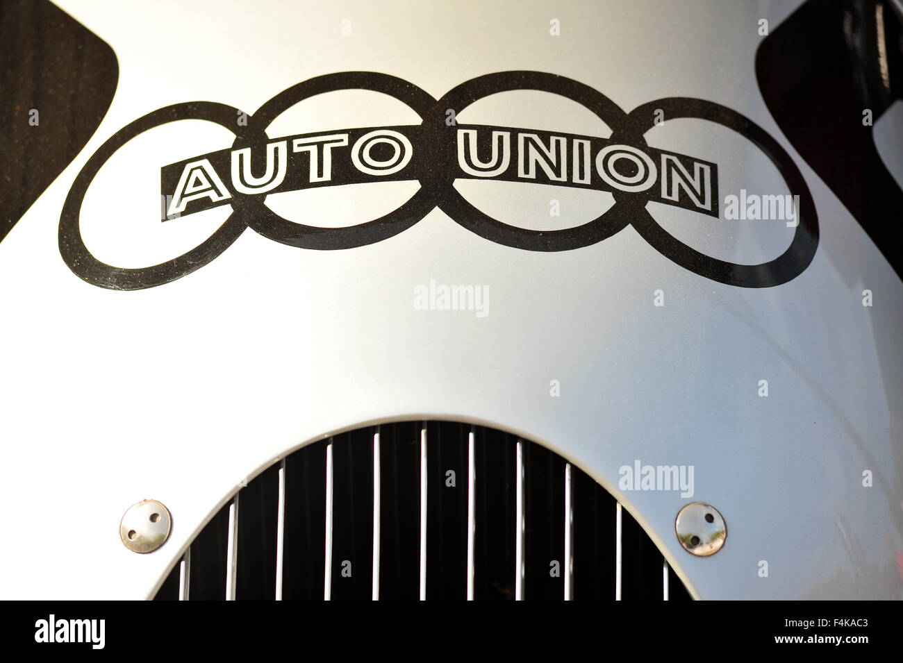 The badge of an Auto Union vintage racing car at the Goodwood Festival ...
