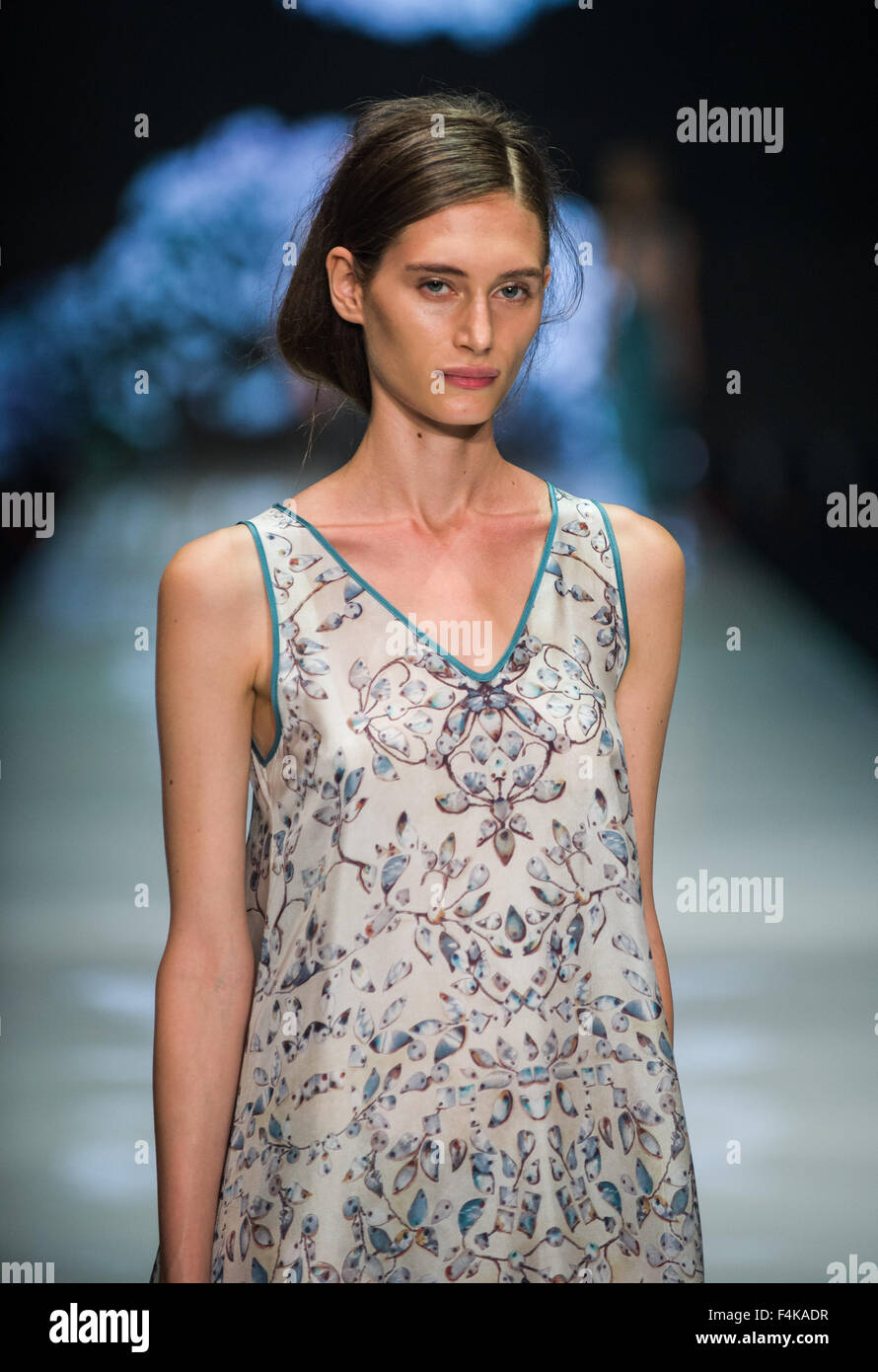 Tel Aviv, Israel. 19th Oct, 2015. A model showcases creation designed ...