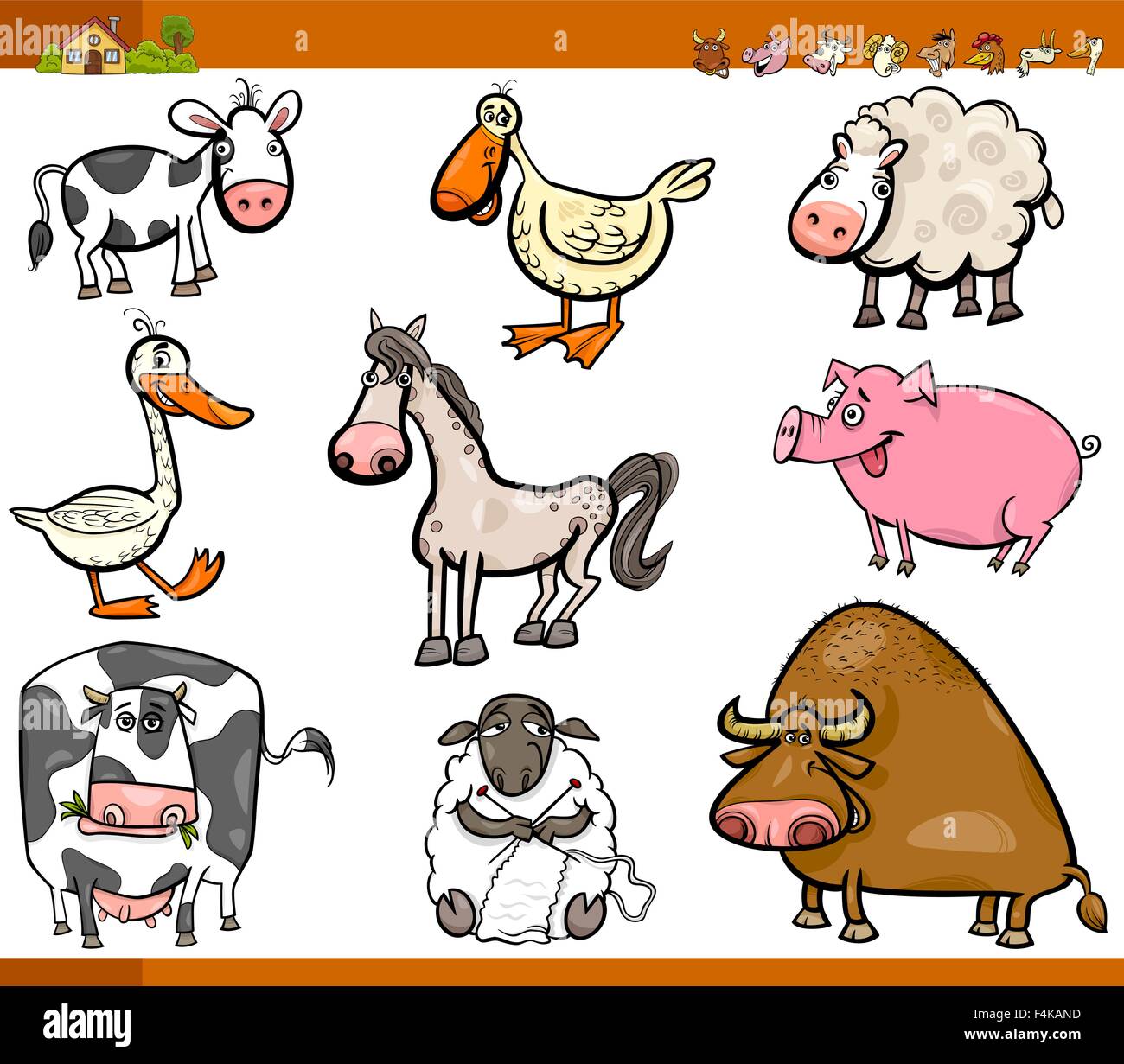 Cartoon Illustration Set of Funny Farm Animal Characters Stock Vector ...
