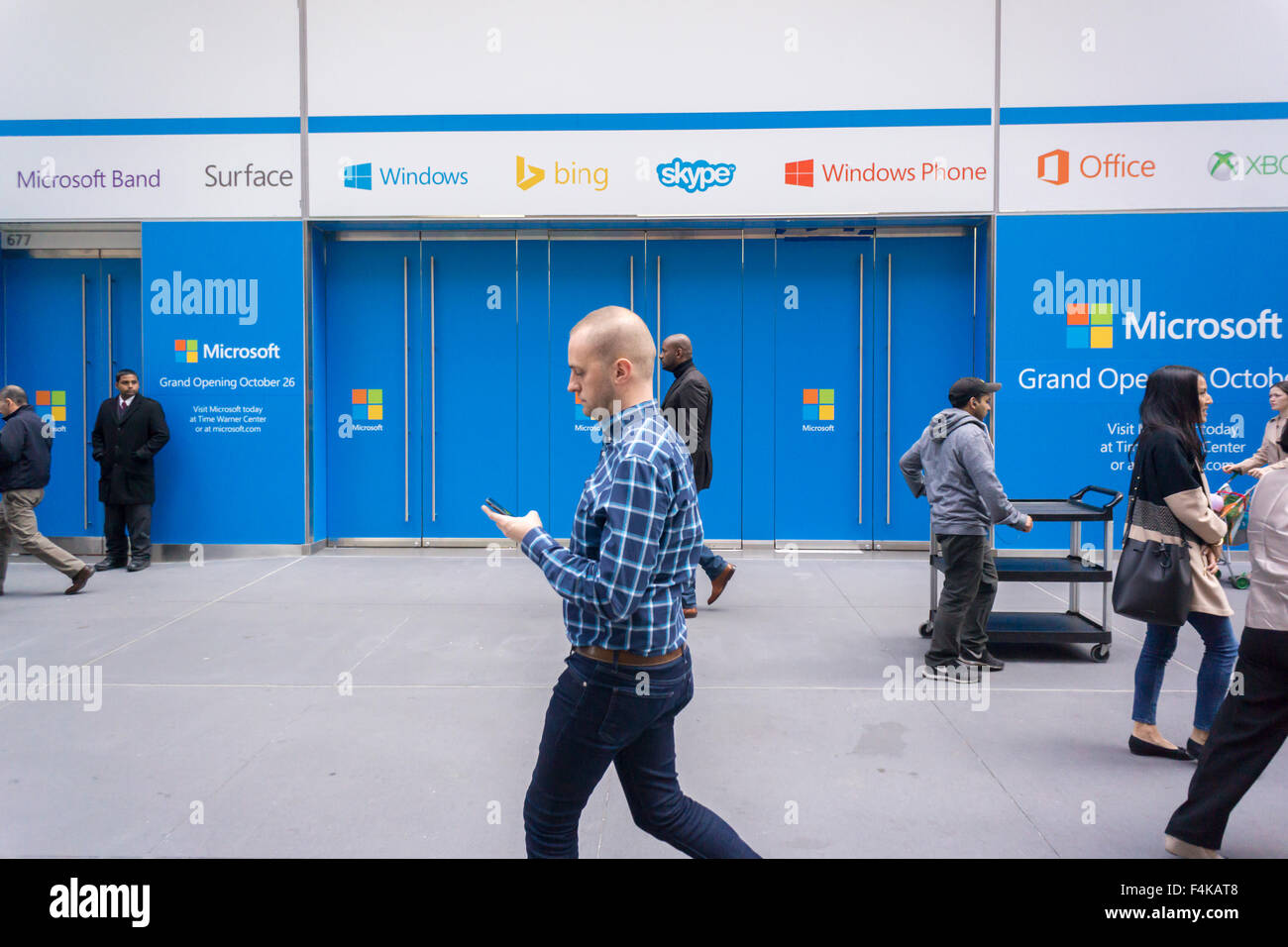 Passer-by walk past the soon to be opened flagship Microsoft store on ...