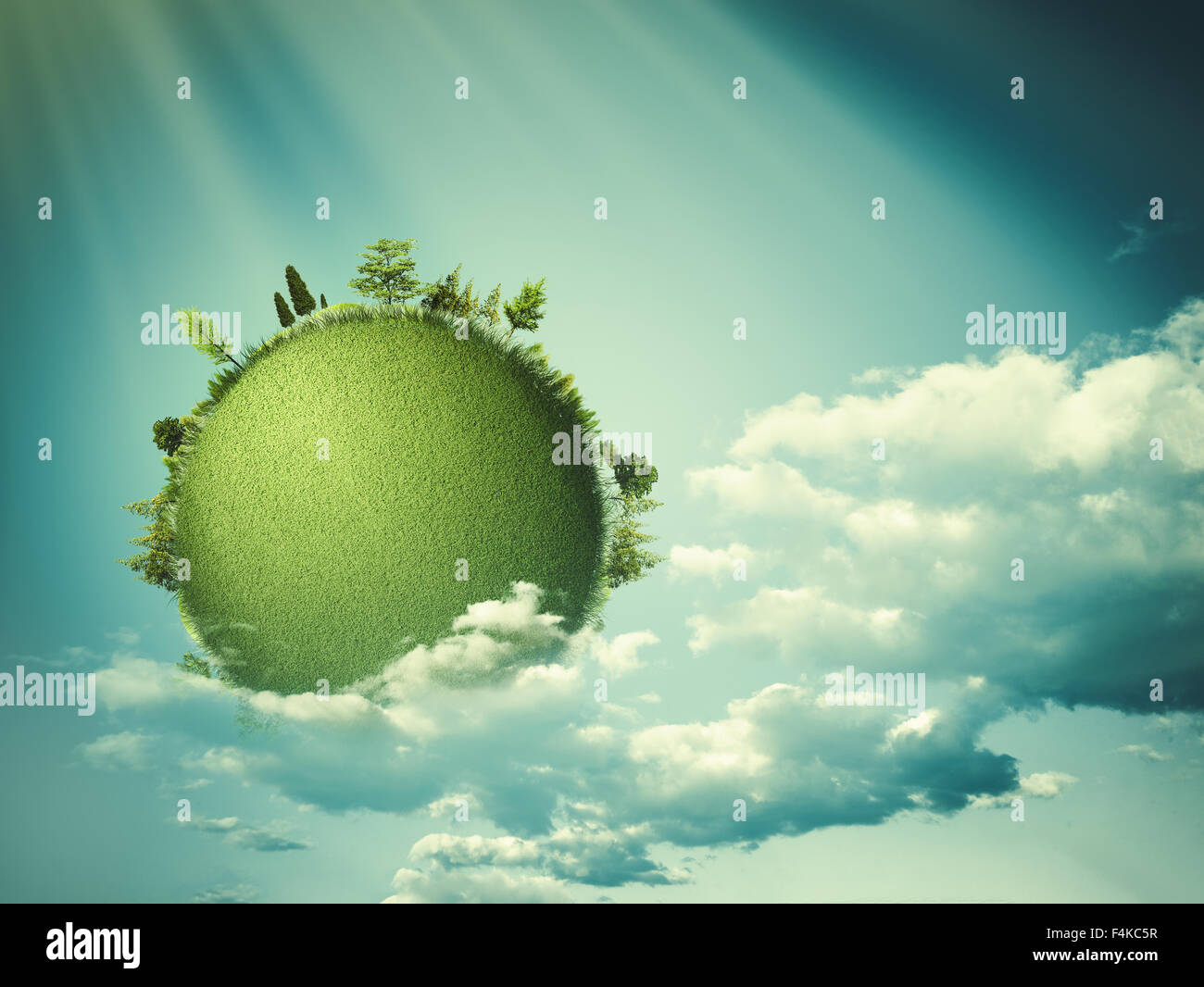 Green planet floating in the clouds, eco backgrounds Stock Photo - Alamy