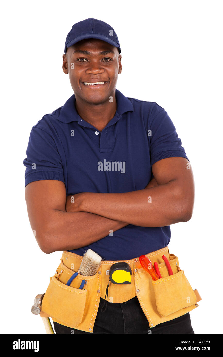 African handyman looking camera hi-res stock photography and images - Alamy