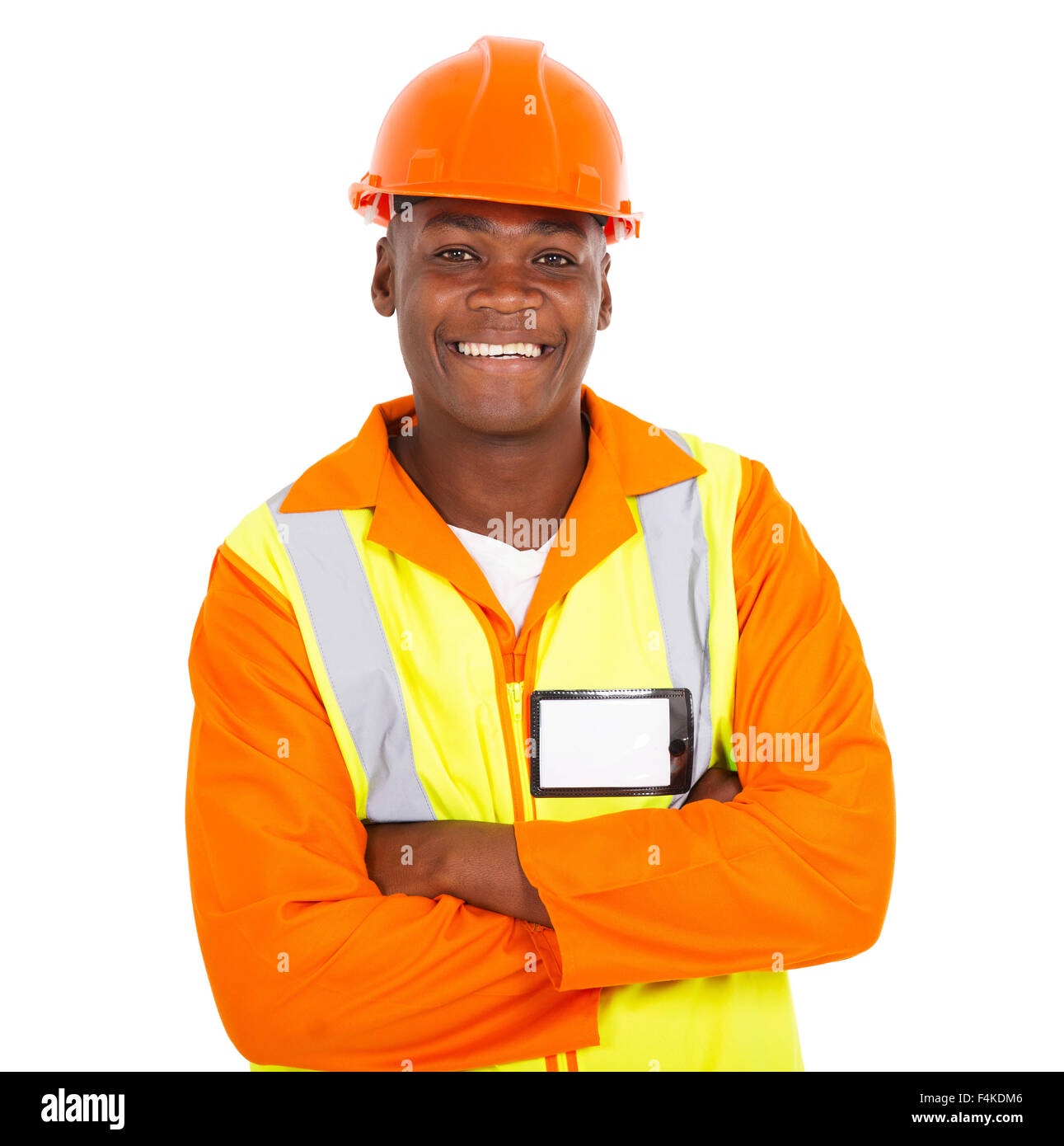 cheerful young African male contractor looking at the camera Stock ...
