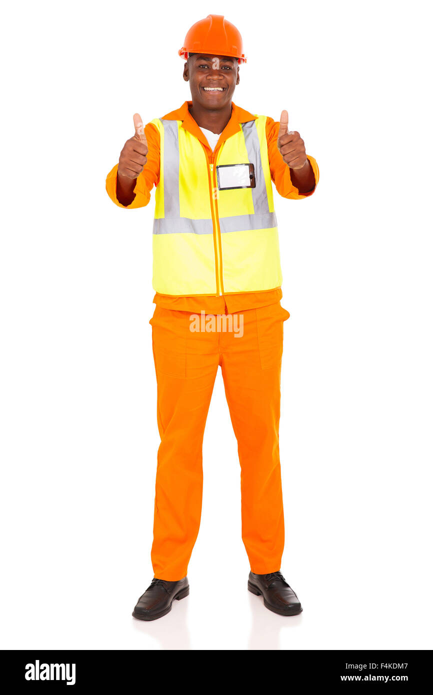 happy African construction worker giving thumbs up Stock Photo - Alamy