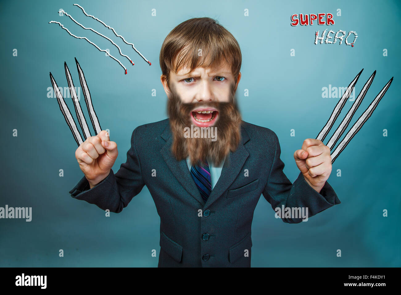 boy superhero teenage beard with razor blade and claw-known comic mask ...