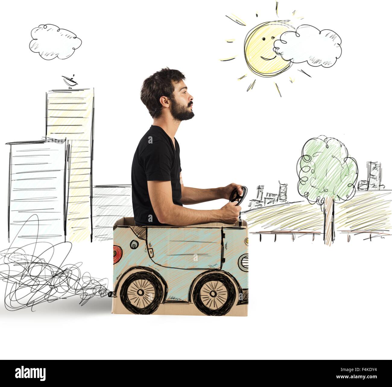 Cardboard car in drawing city Stock Photo - Alamy