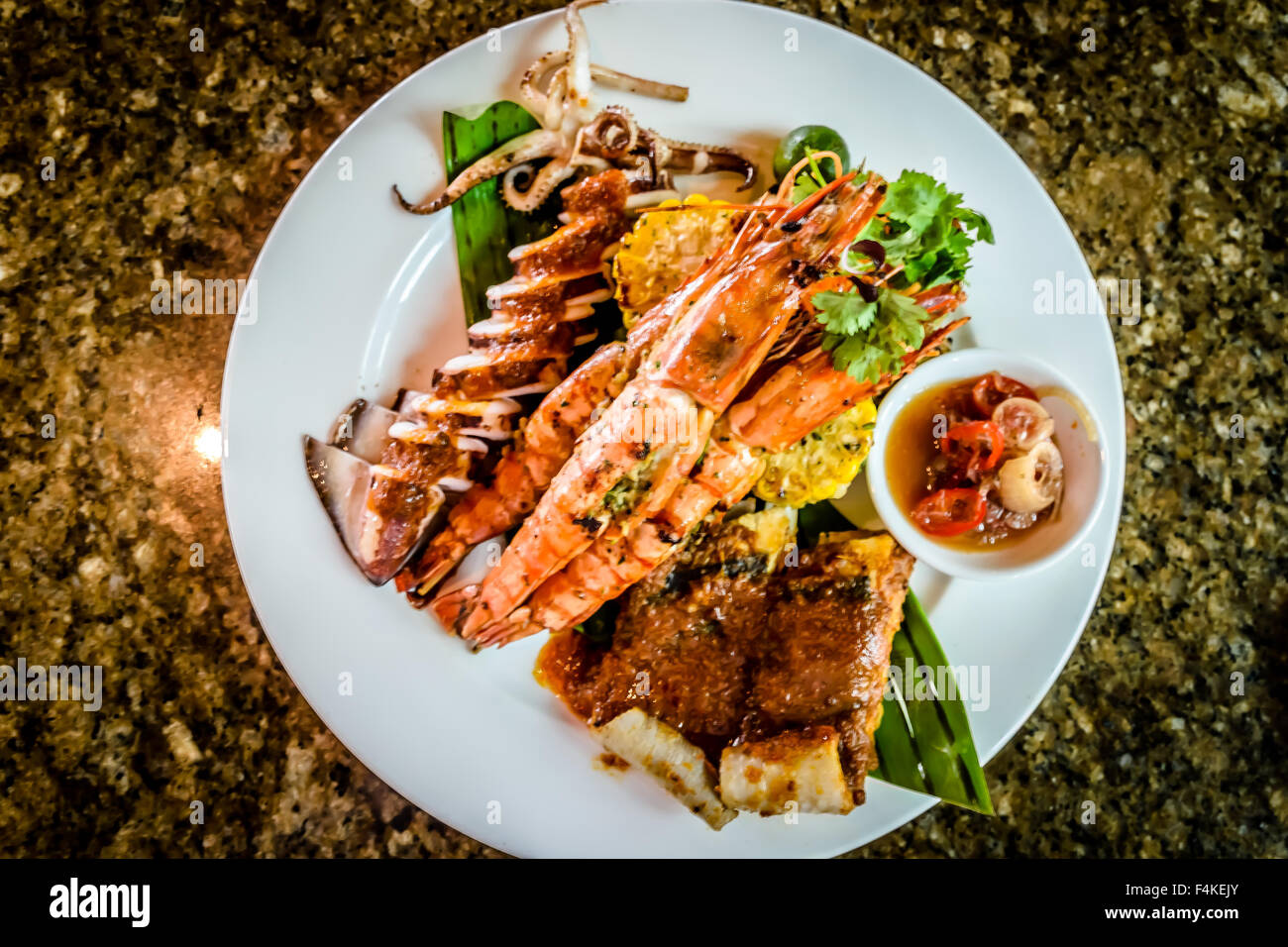BBQ Seafood combo Stock Photo - Alamy