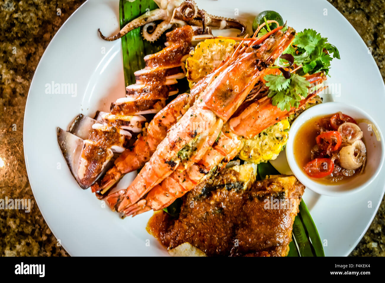 BBQ Seafood combo Stock Photo - Alamy