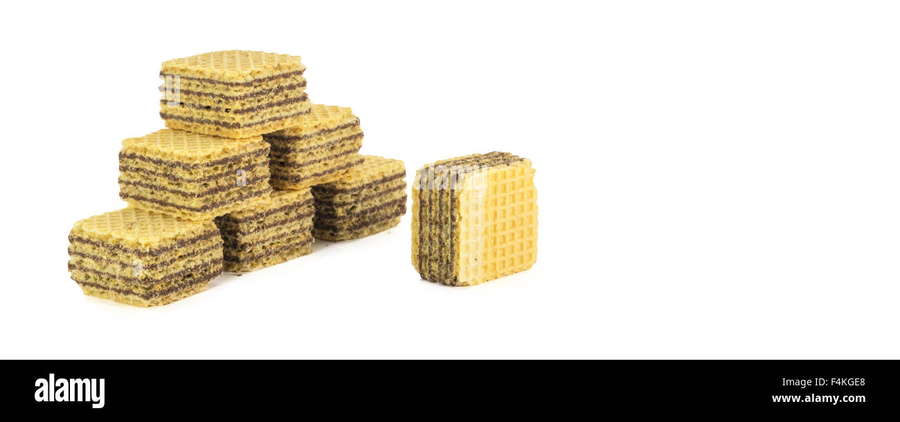Chocolate wafer cubes stack isolated white background Stock Photo - Alamy