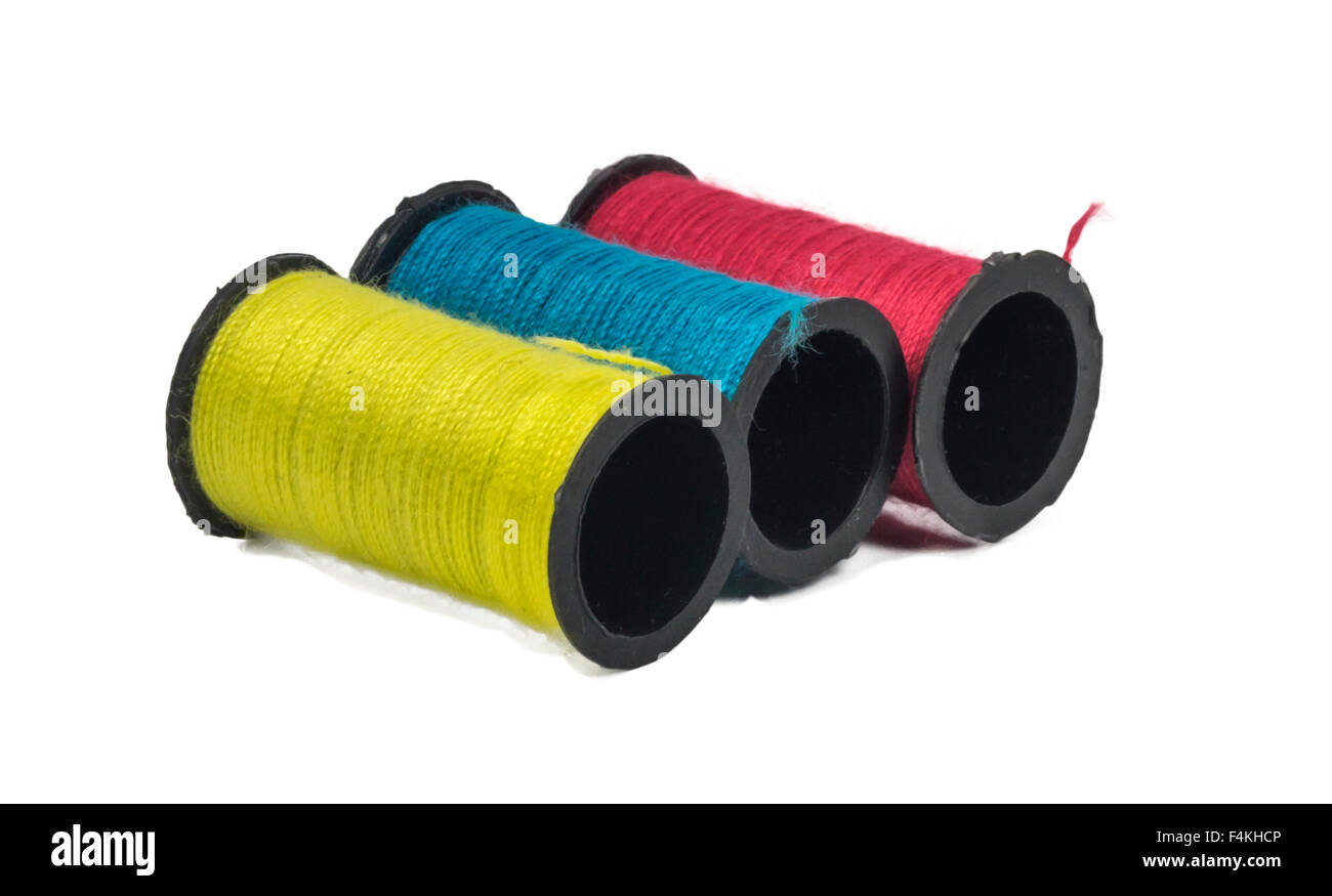 Multicolor sewing threads with isolated white background Stock Photo ...