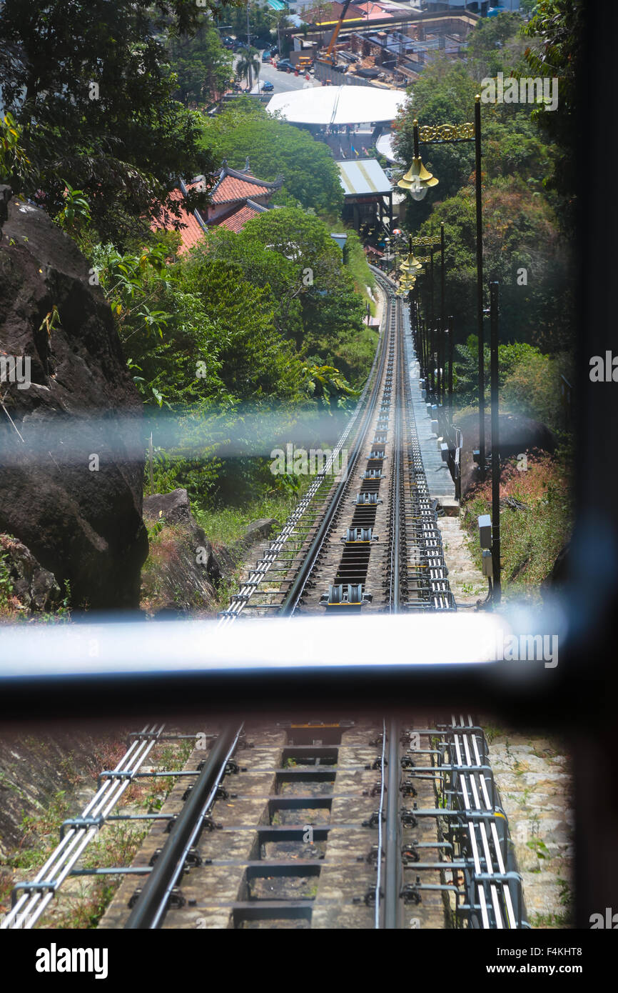 Ascending to Penang Hill inside a tram at Penang Malaysia Stock Photo ...