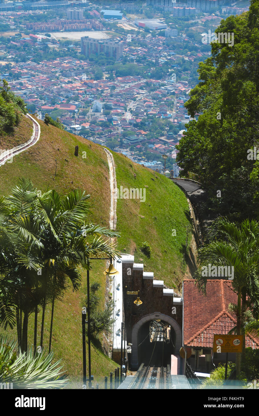 Ascending to Penang Hill inside a tram at Penang Malaysia Stock Photo ...
