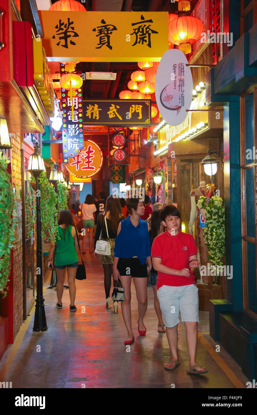 A shopping district with lots of chinese classic signboards at Puchong ...