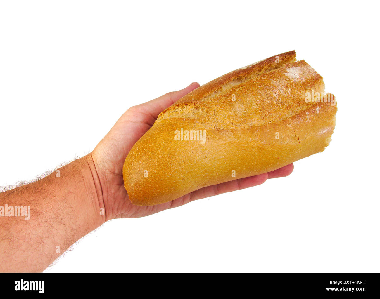 Hands offering or sharing bread isolated on a white background. Charitu ...