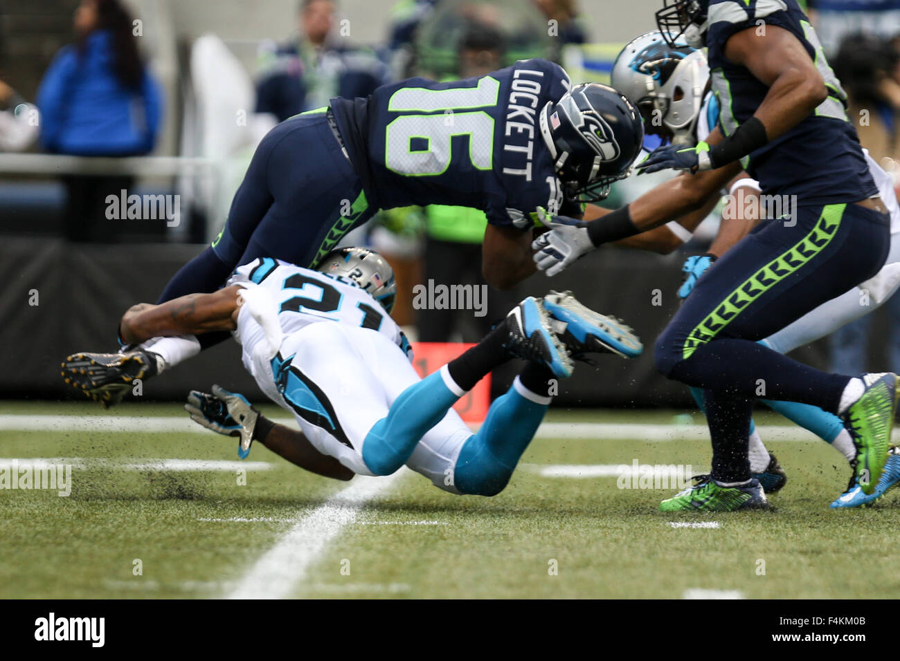 Oct. 18, 2015 - TYLER LOCKETT (16) is tackled. The Seattle Seahawks ...