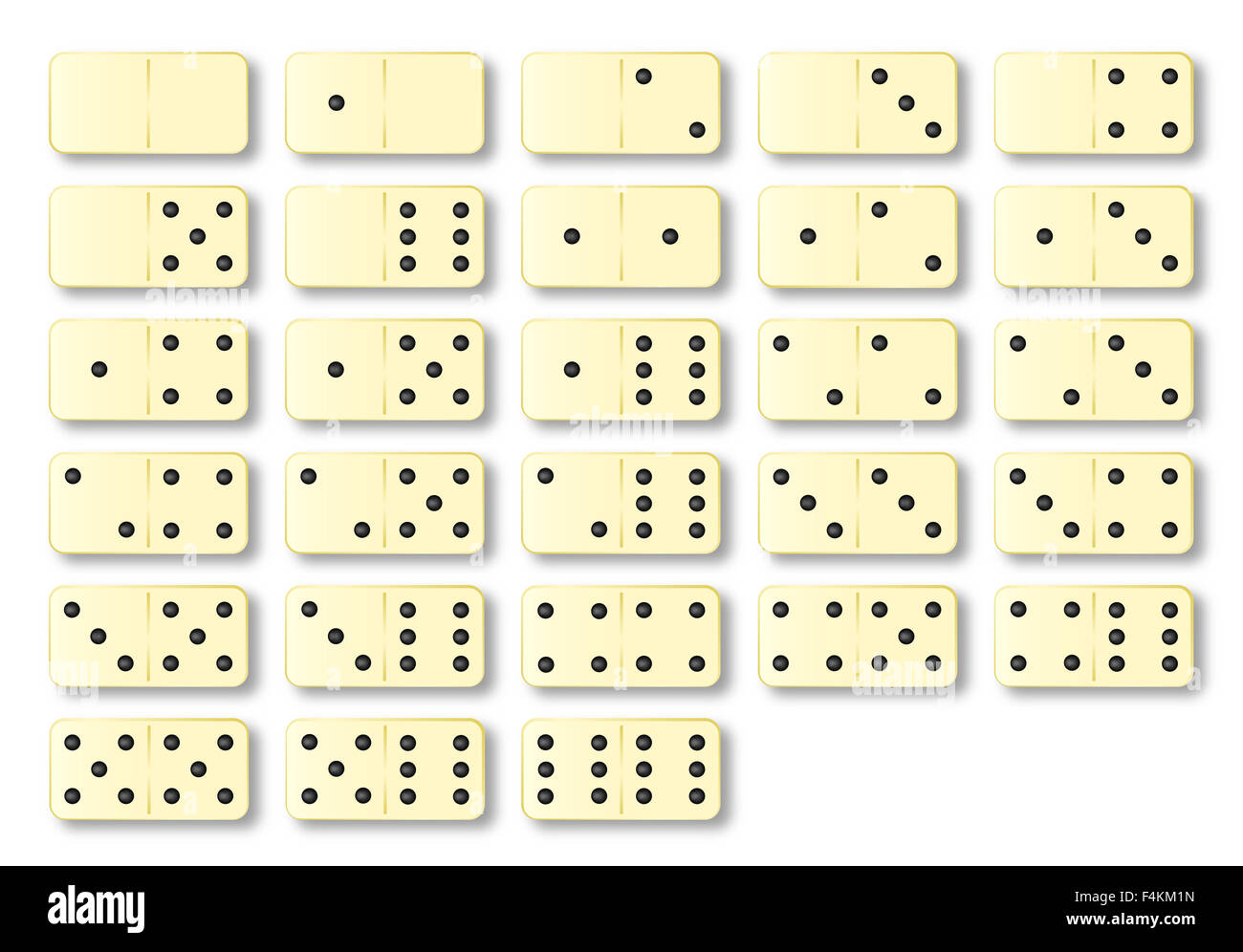 A complete set of ivory dominoes over a white background Stock Photo ...