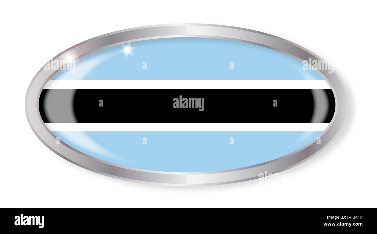 Oval silver button with the Botswana flag isolated on a white ...