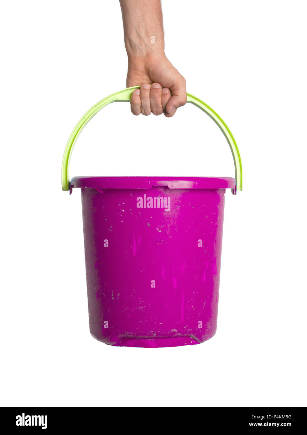 Human hand holding empty plastic pail, isolated on white Stock Photo ...