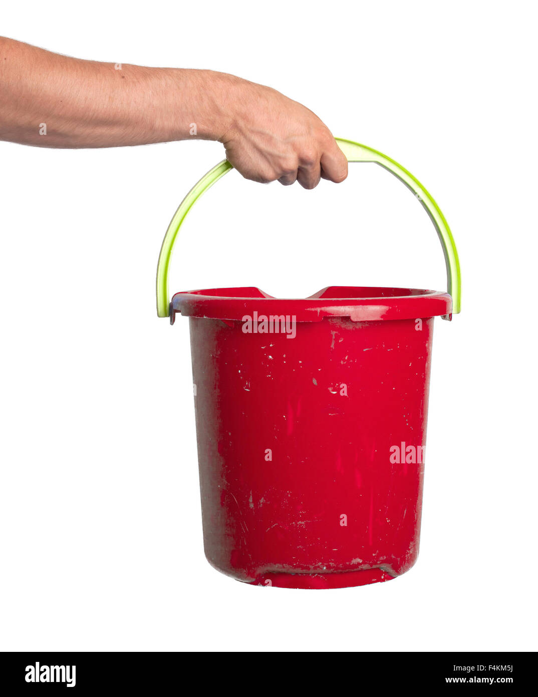 Human hand holding empty plastic pail, isolated on white Stock Photo ...