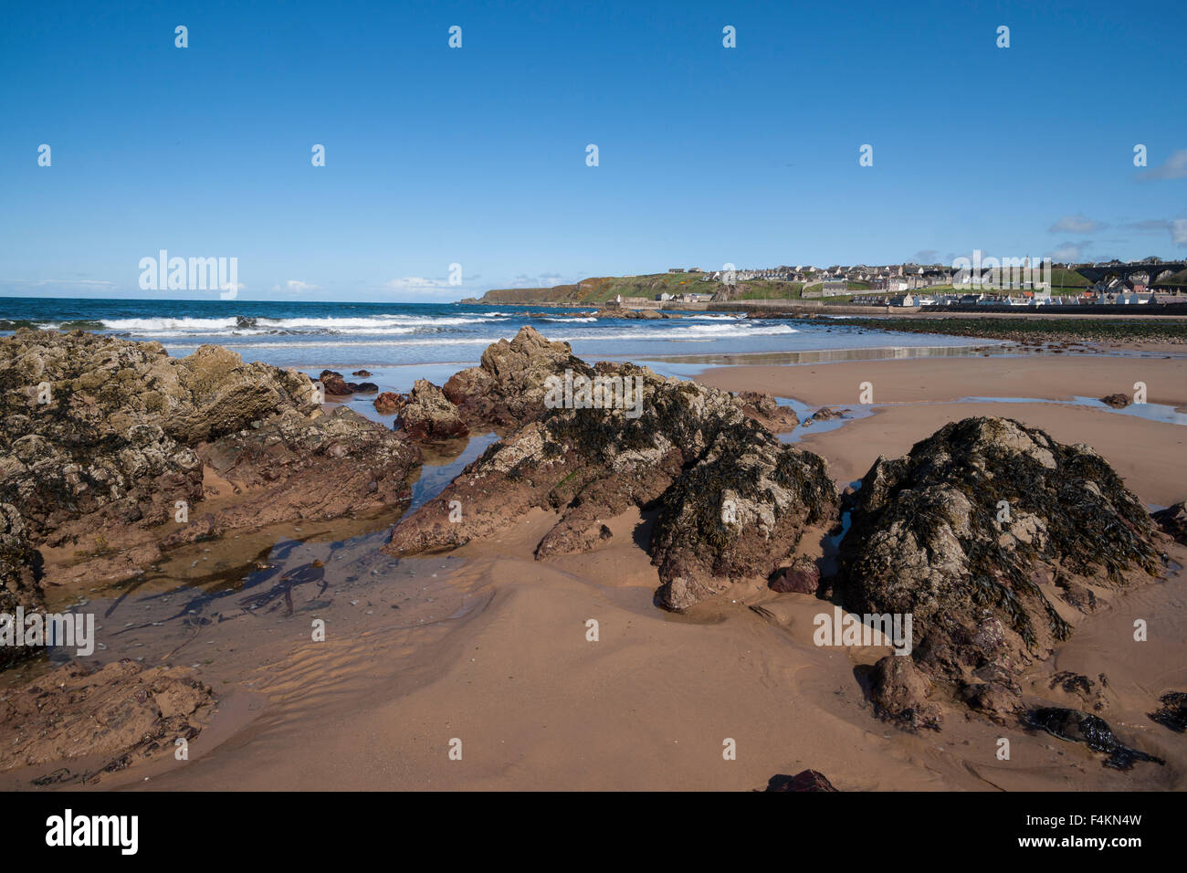 looking east along Cullen beach and bay, Moray Firth, Scotland Stock ...