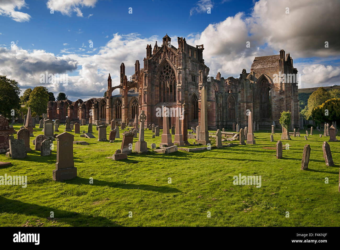 Evening light on Melrose Abbey, Borders Region, Scotland Stock Photo ...