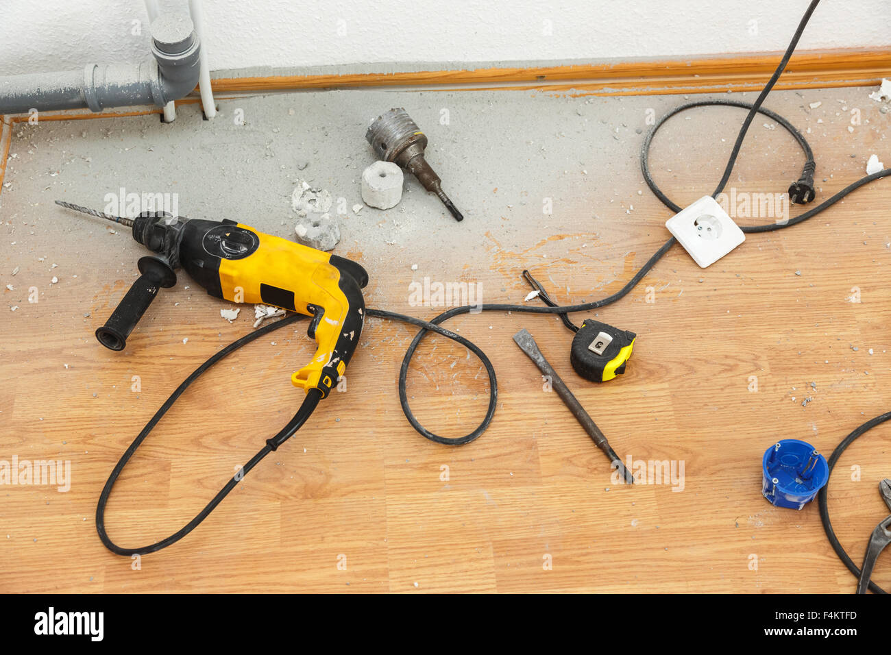 Place of electric socket repair process with drill Stock Photo - Alamy