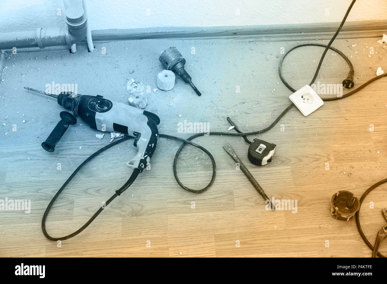 Place of electric socket repair process with drill Stock Photo - Alamy