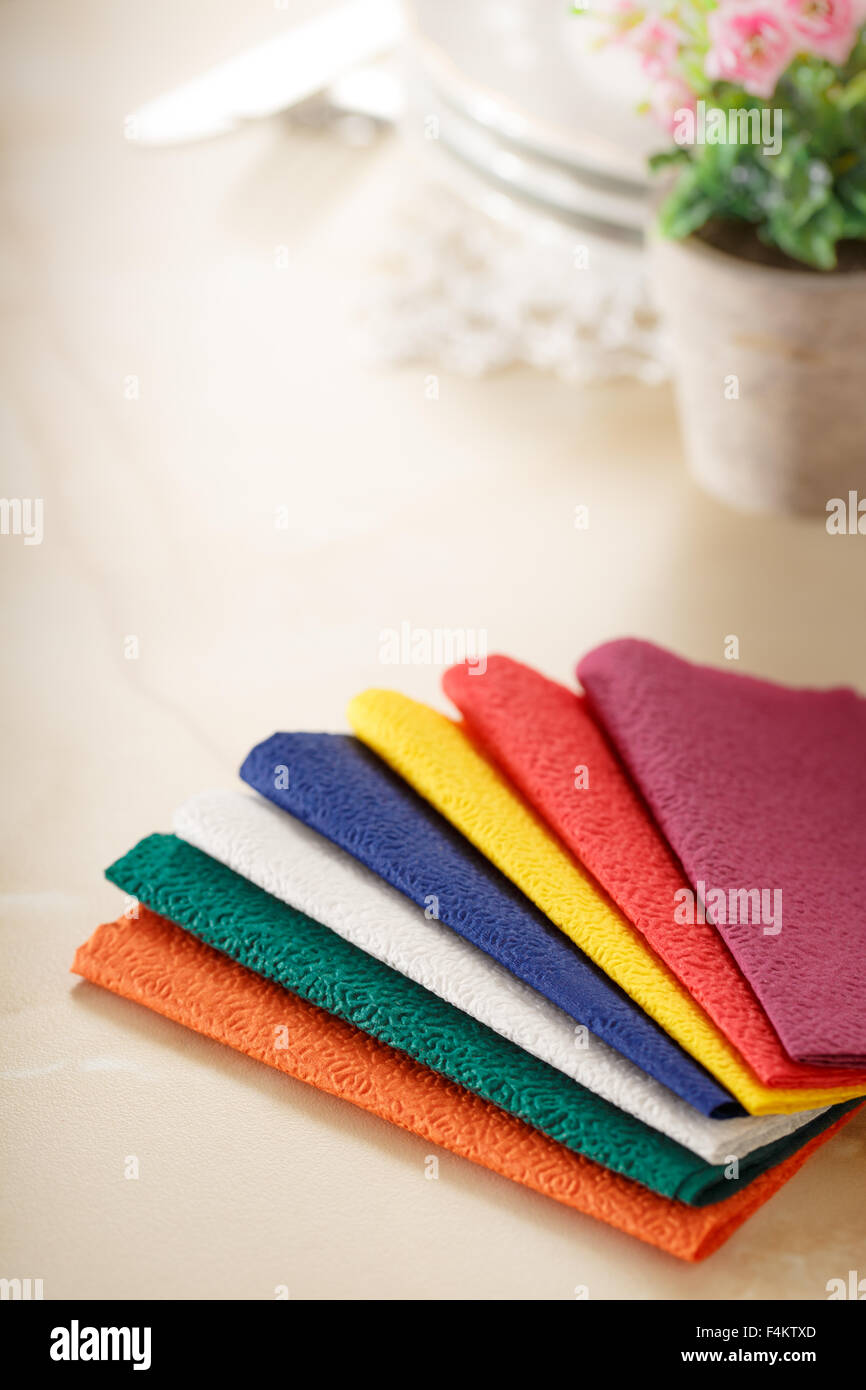 Still life with colorful paper table napkins Stock Photo - Alamy