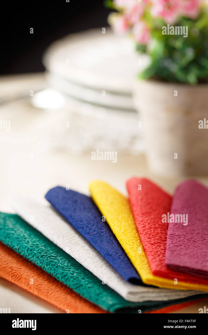 Still life with colorful paper table napkins Stock Photo - Alamy