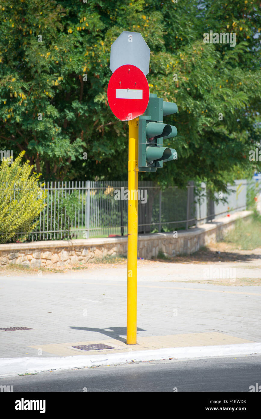 Traffic lights with stop sign on the street Stock Photo - Alamy