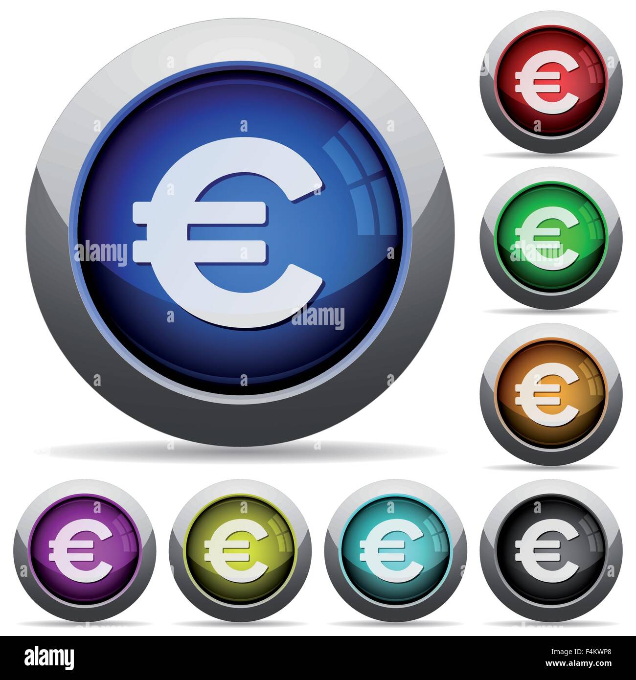 Set of round glossy Euro sign buttons. Arranged layer structure Stock ...