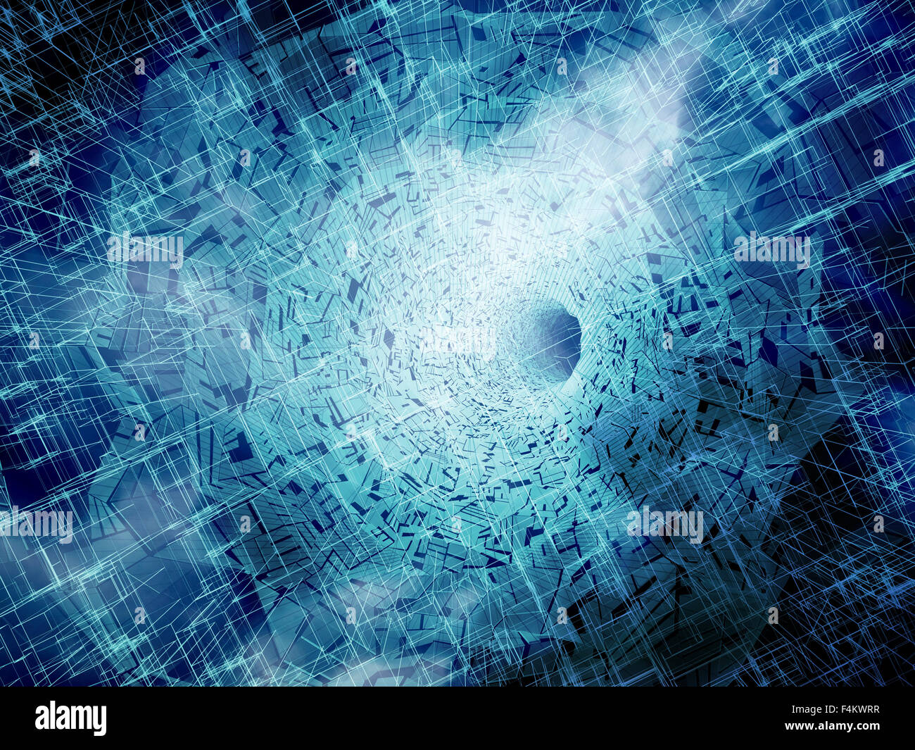 Abstract blue digital background, high-tech structures and wire-frame ...