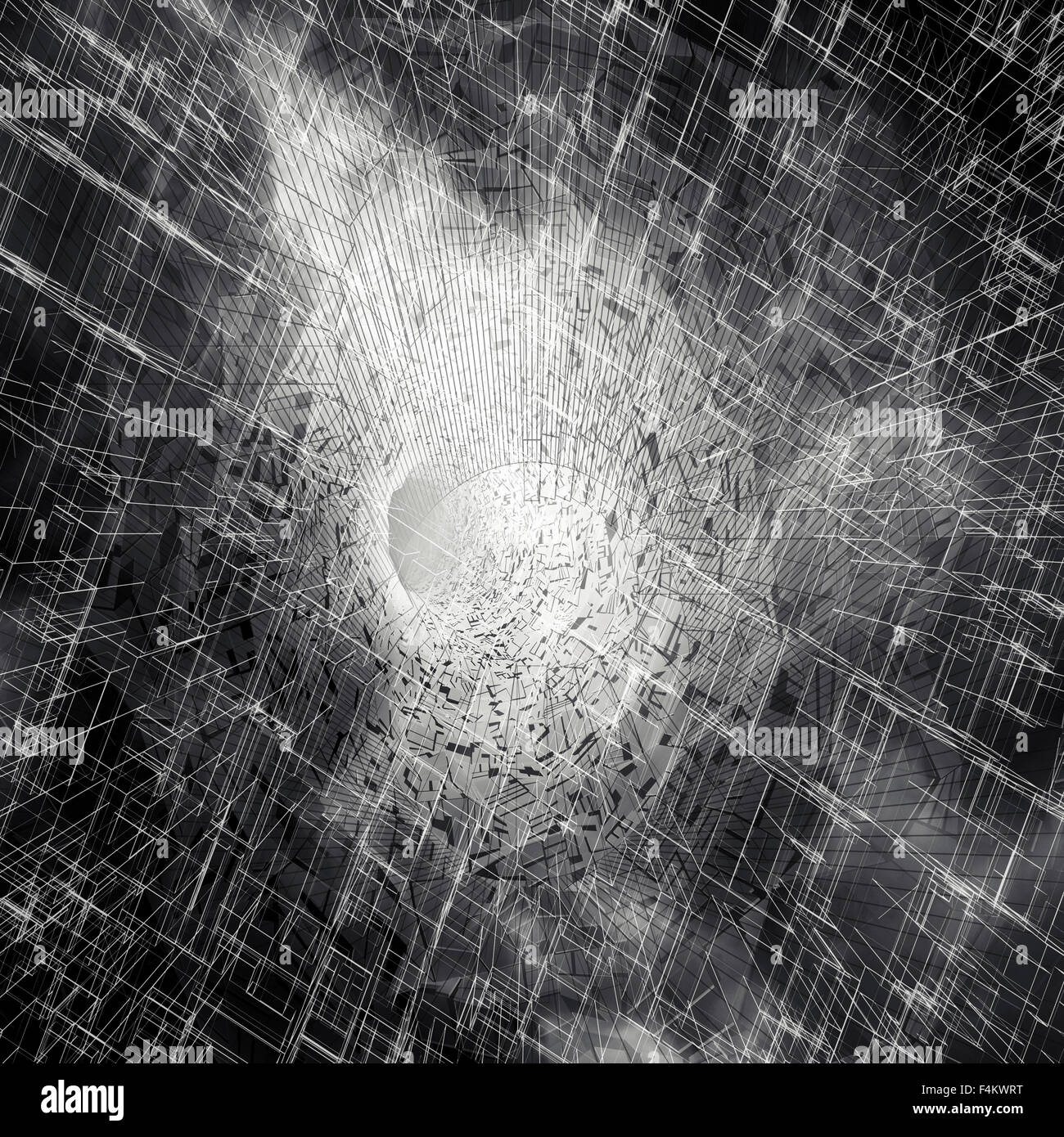 Abstract monochrome digital background, high-tech structures and wire ...