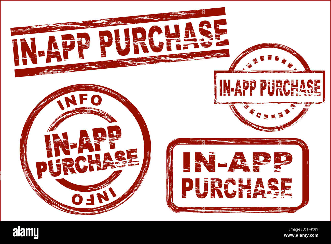 Set of stylized red stamps showing the term in-app purchase. All on ...