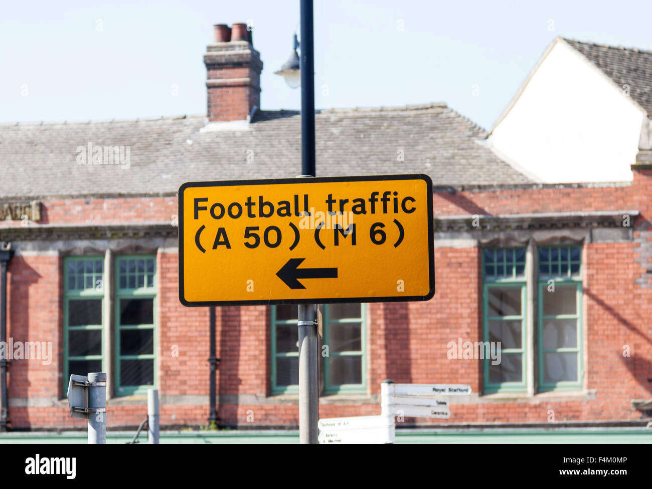 A sign saying football traffic A 50 and M 6 at Burslem Stoke on Trent ...