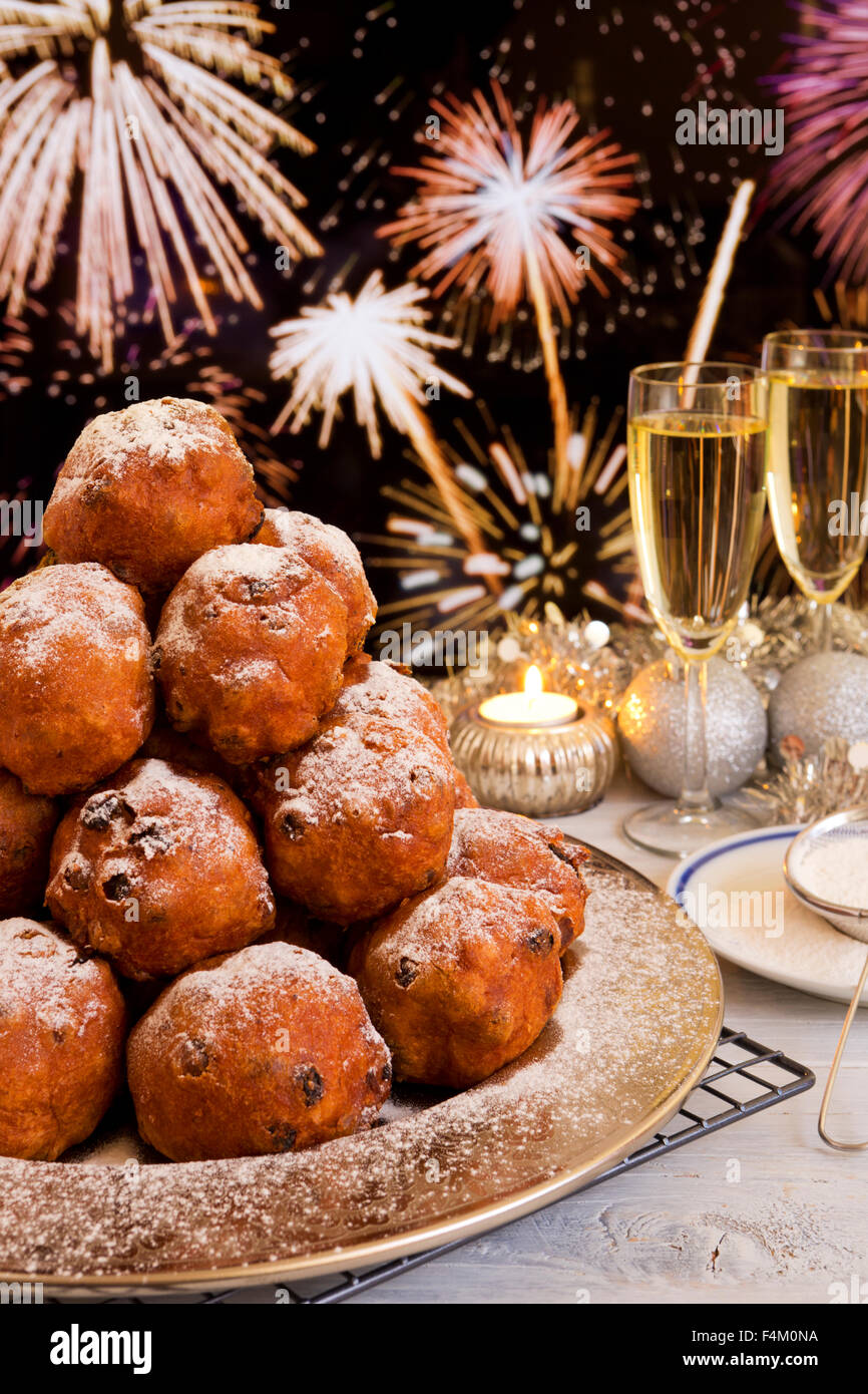'Oliebollen', traditional Dutch pastry for New Year's Eve. With ...