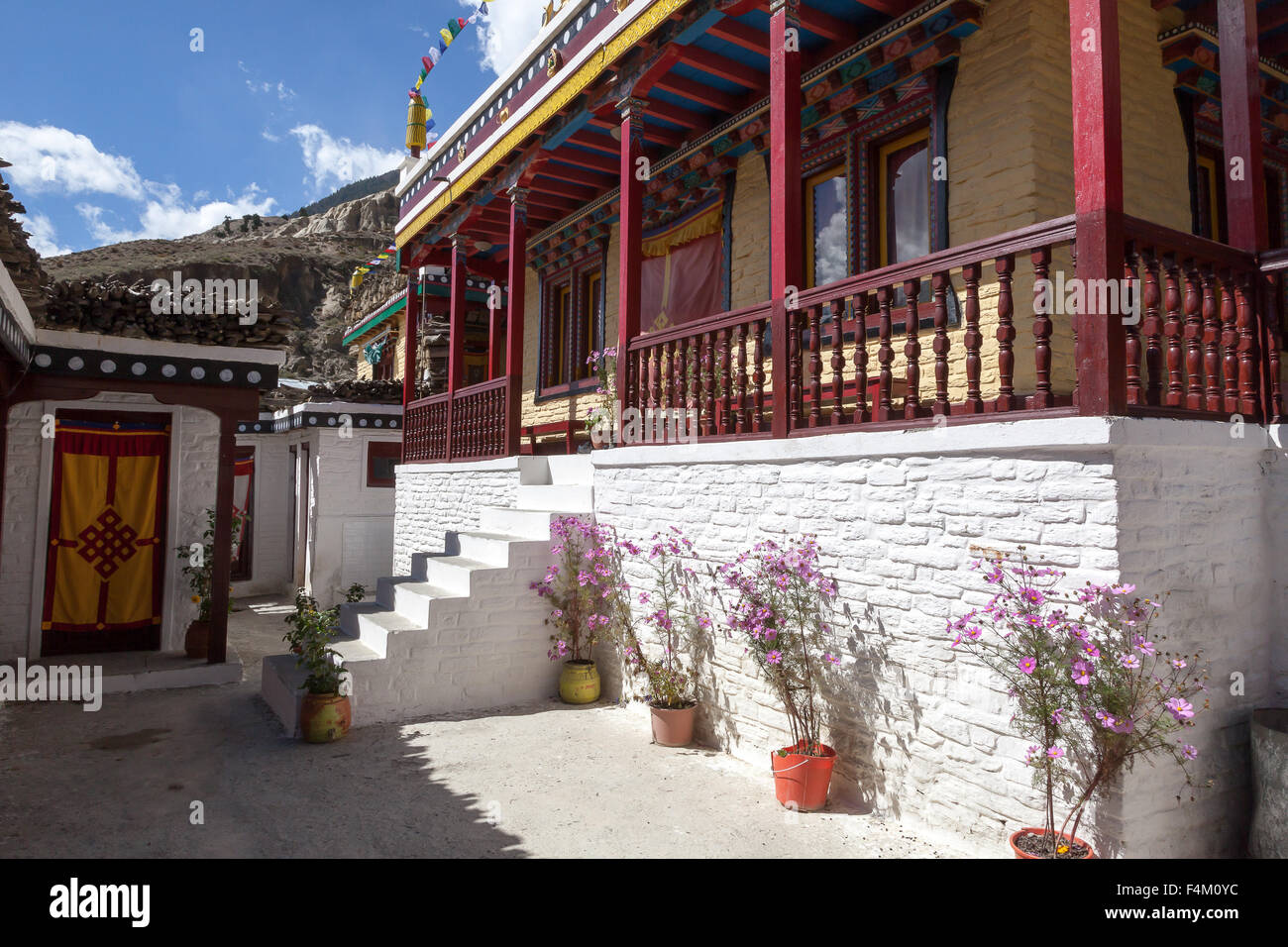 Courtyard, Marpha gompa, Mustang, Nepal. Marpha is a village in Mustang ...