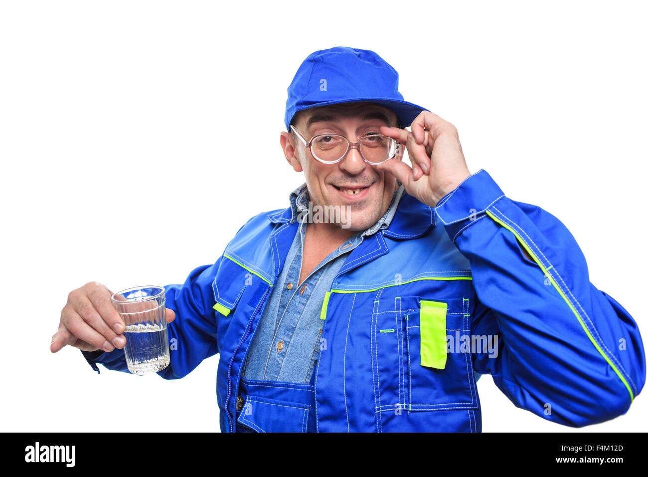 adult drunk mechanic working with glass of alcohol Stock Photo - Alamy