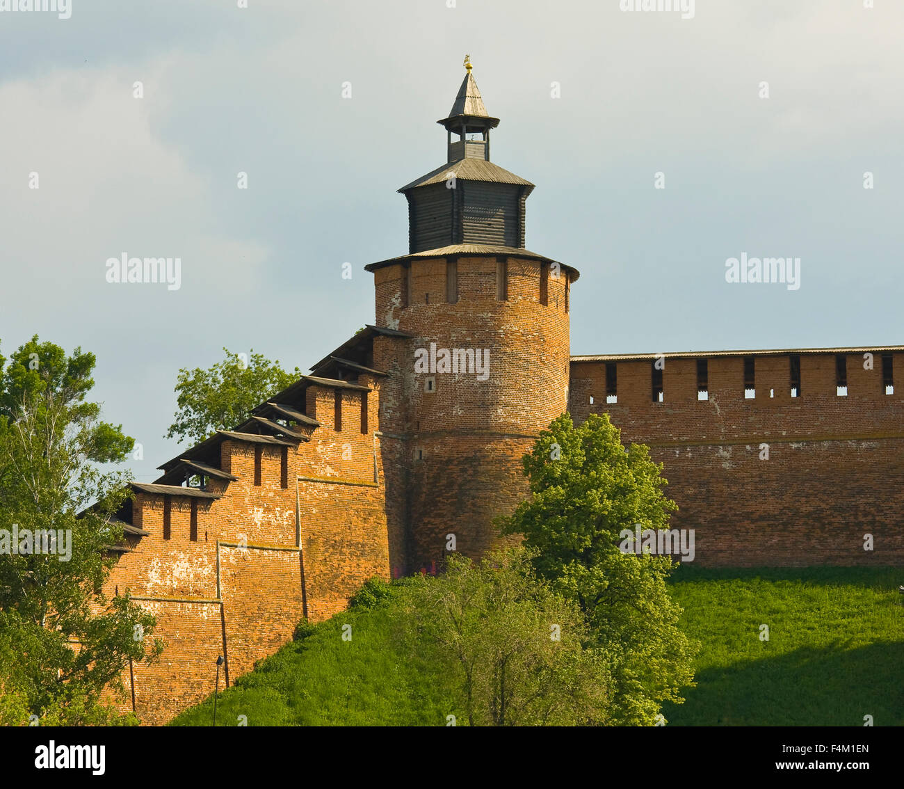 Tower of middle ages fortress Kremlin in town Nizhny Novgorod, Russia ...