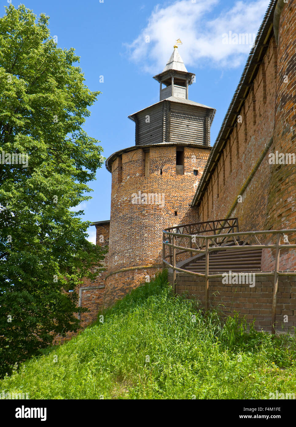 Town Nizhny Novgorod in Russia, tower of middle ages fortress Kremlin ...