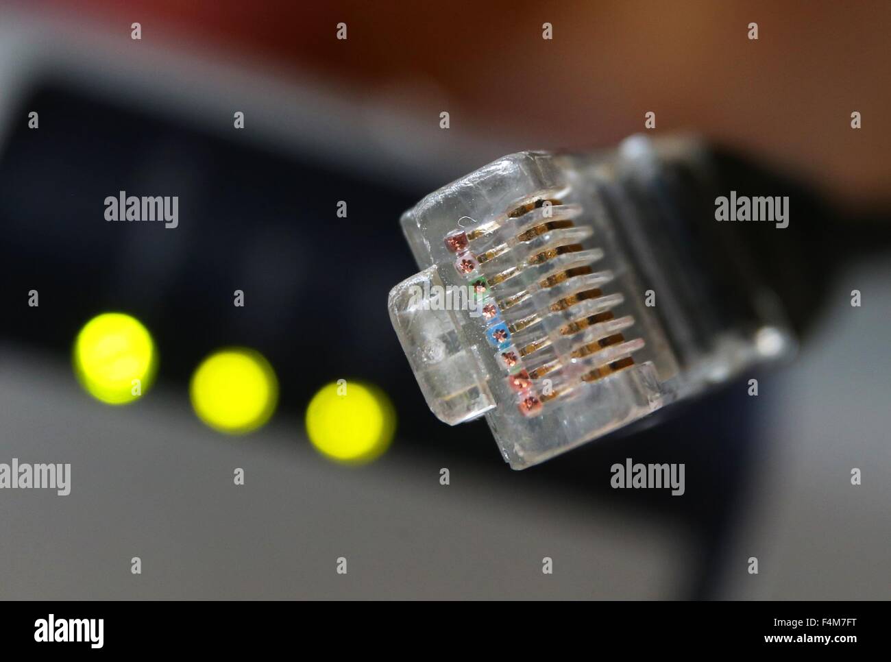 Kaufbeuren, Germany. 16th Oct, 2015. The plug of a wireless local area ...